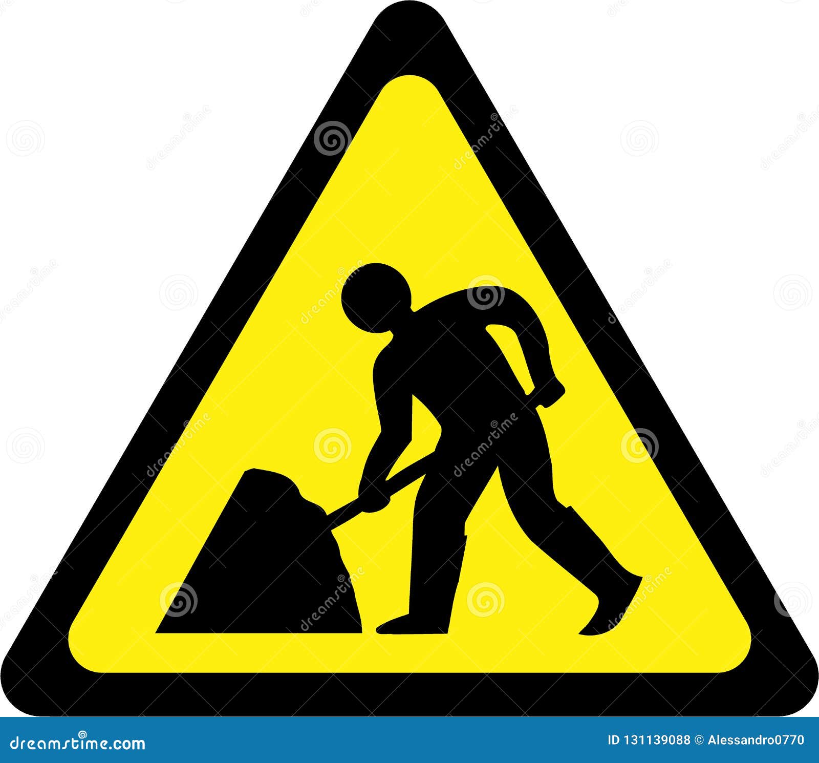 Warning Sign with Road Works Stock Illustration - Illustration of stop ...