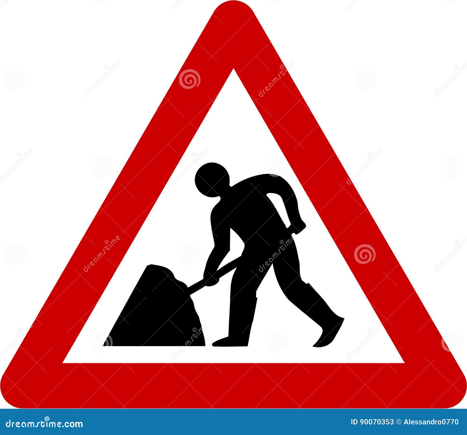 Warning Sign with Road Works Stock Illustration - Illustration of road ...