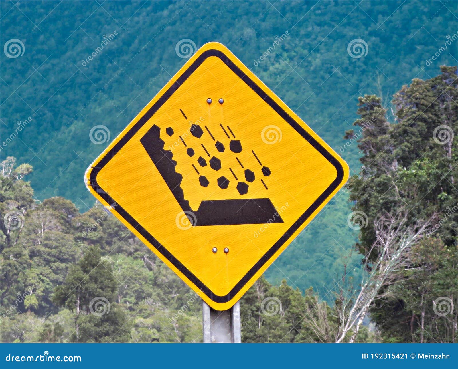 Warning Sign Rockfall With Blue Sky In Background Stock Image ...