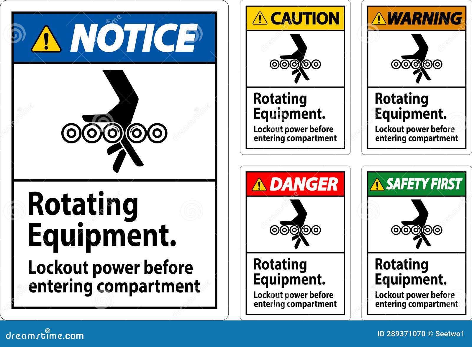 Warning Sign, Rotating Equipment, Lockout Power before Entering ...