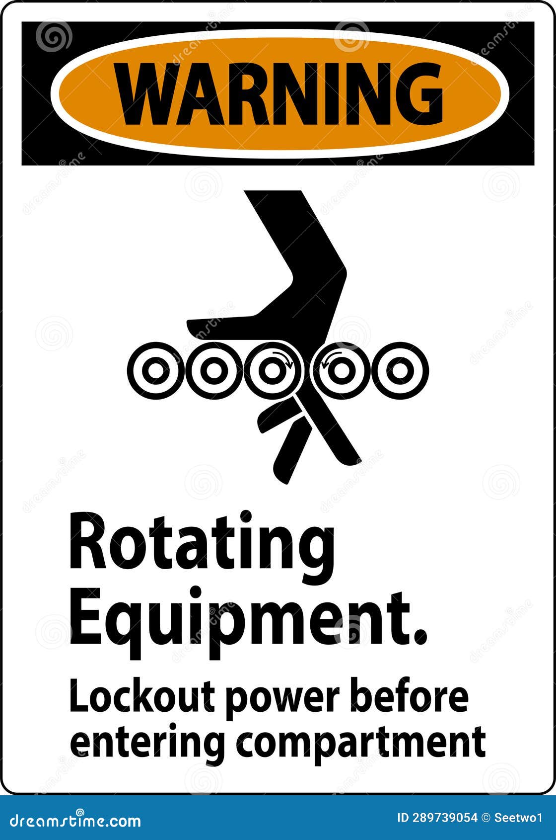 Warning Sign, Rotating Equipment, Lockout Power before Entering ...