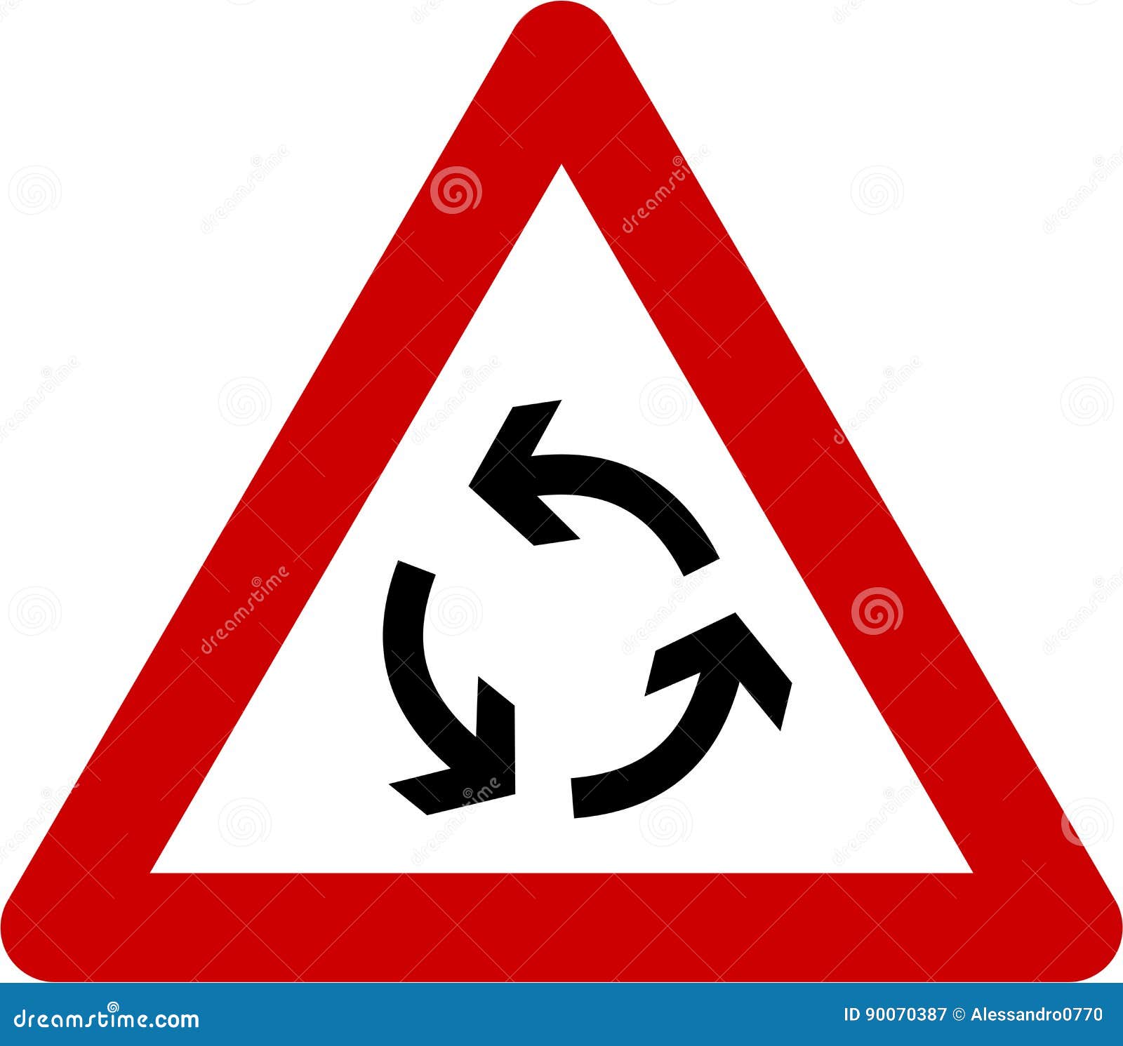 Warning Sign with Roundabout Stock Illustration - Illustration of round ...