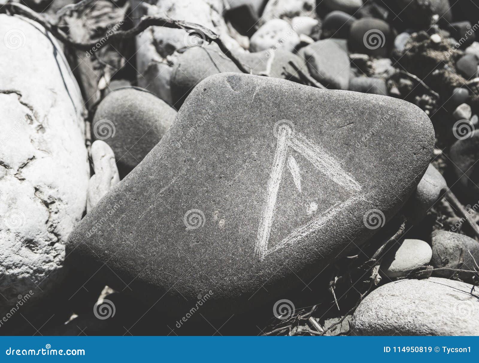 Warning Sign Scratched on a Stone Stock Image - Image of astray ...