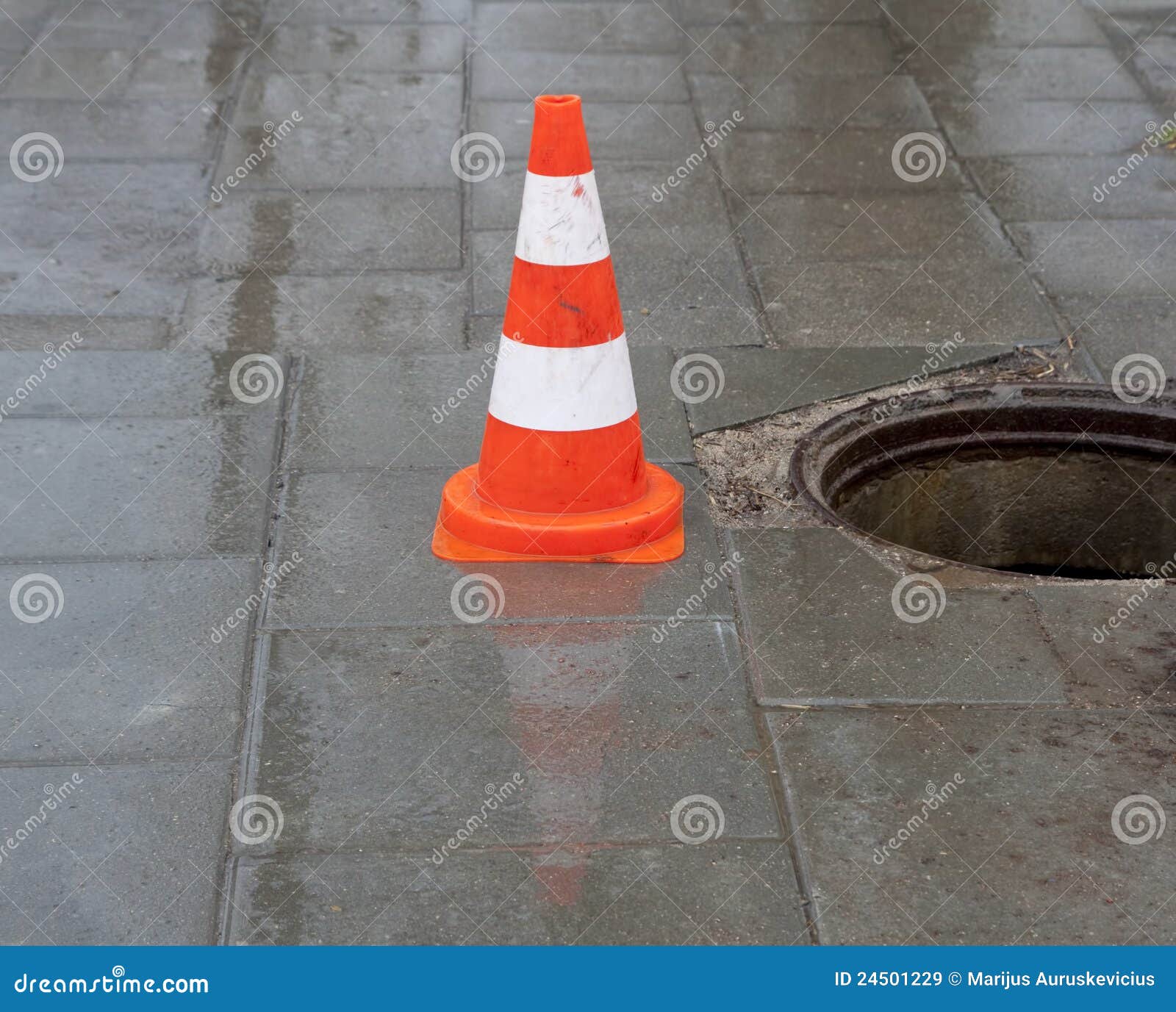 Warning Sign and Sewerage Hole Stock Image - Image of rainy, danger ...