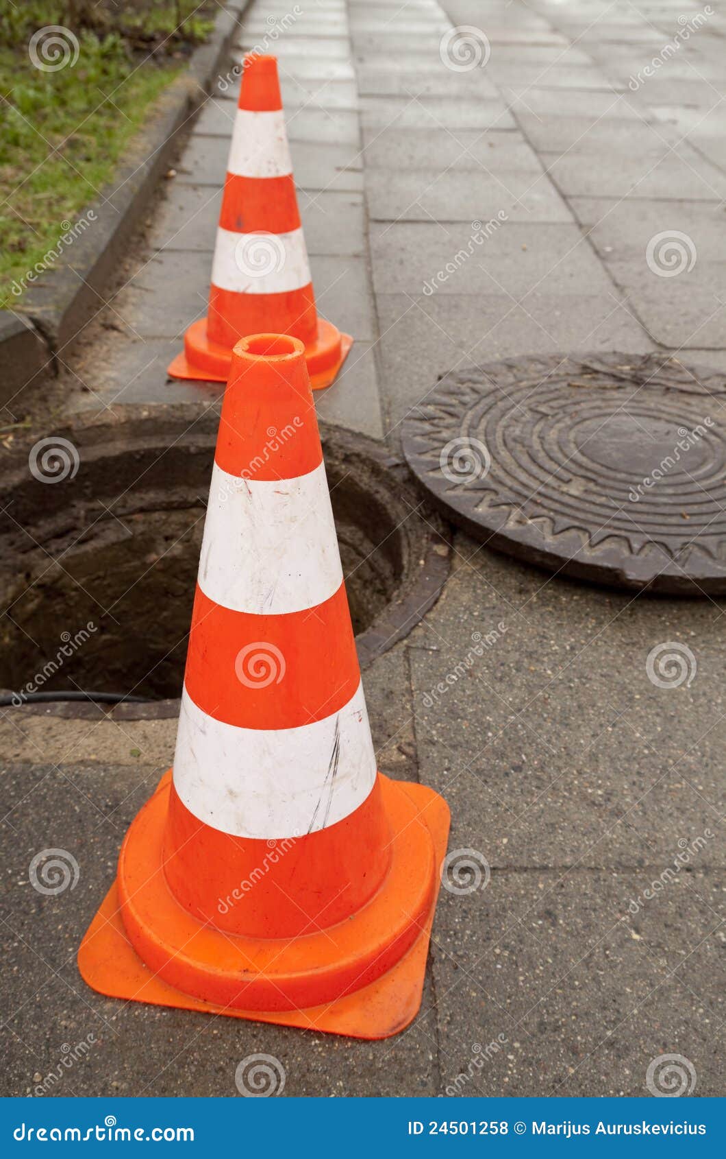 Warning Sign and Sewerage Hole Stock Photo - Image of restricted ...