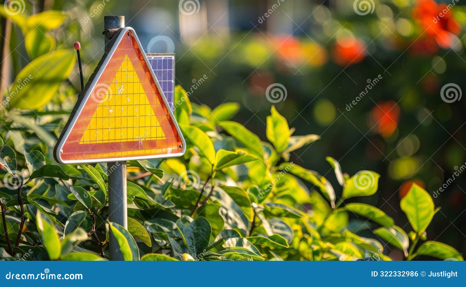 A Warning Sign for a Sharp Curve Powered by a Solar Panel Hidden Behind ...