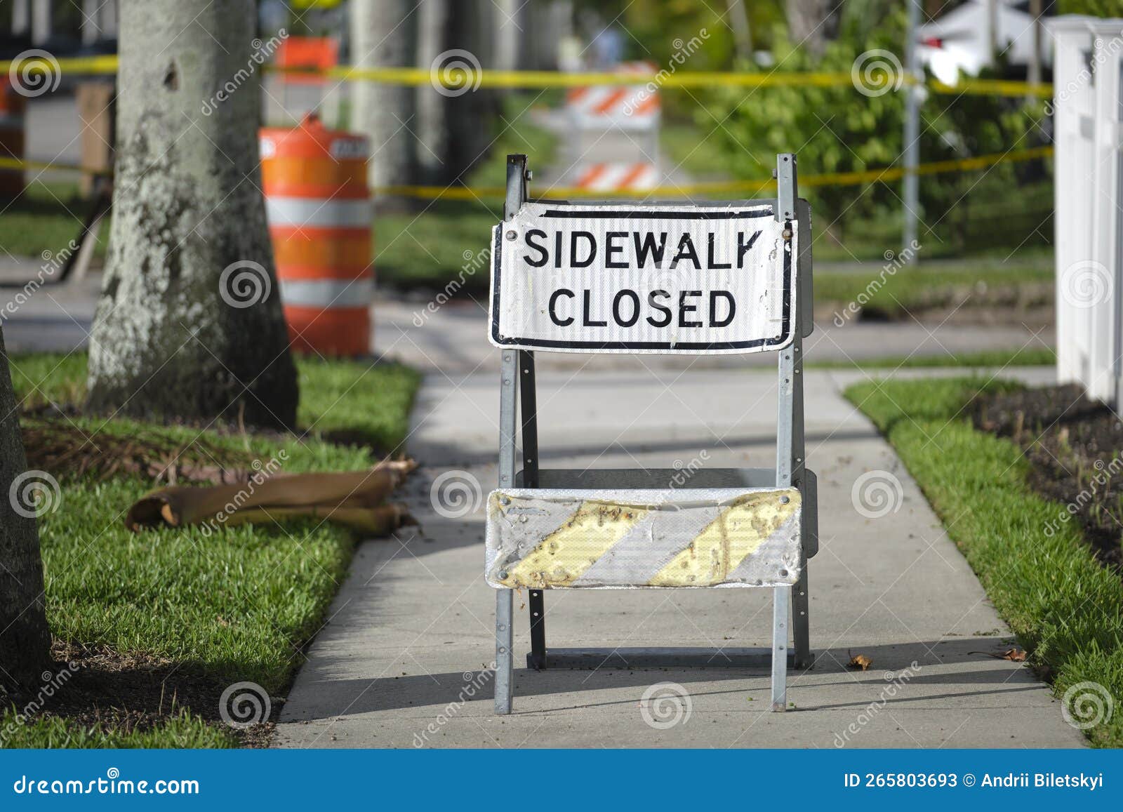 Warning Sign that Sidewalk is Closed at Street Construction Site ...