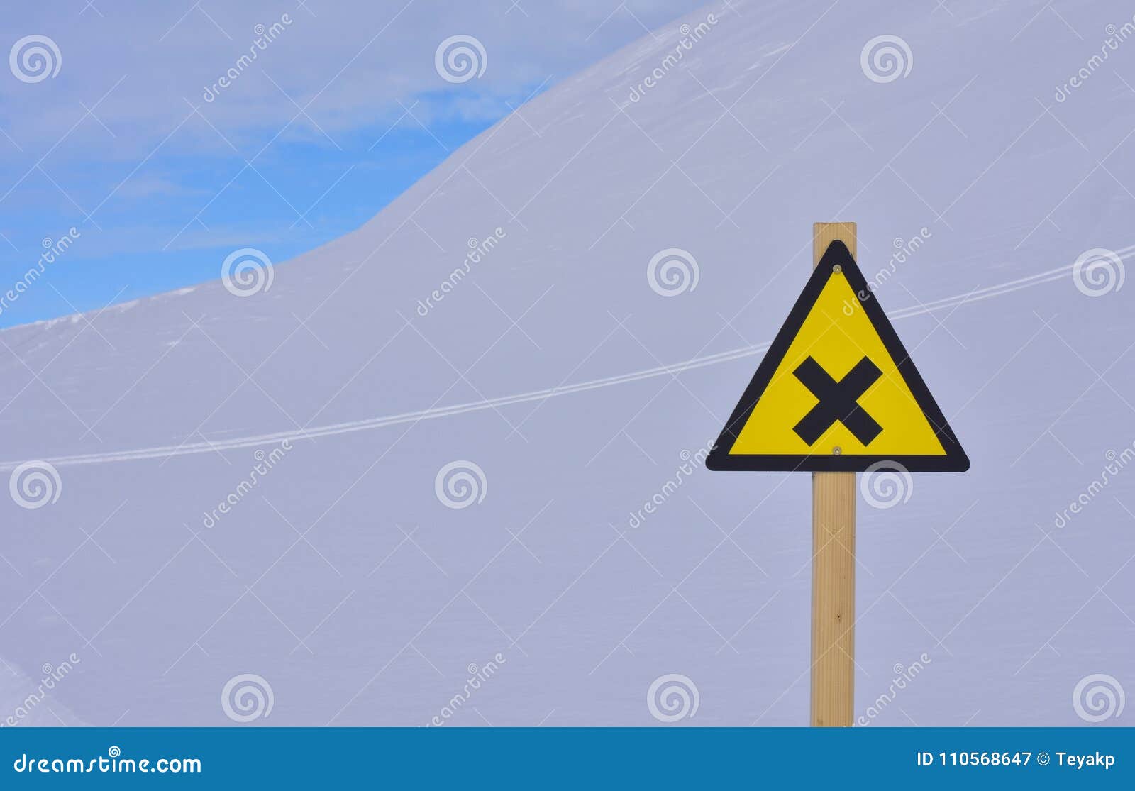 Warning sign on ski slope stock image. Image of icon - 110568647