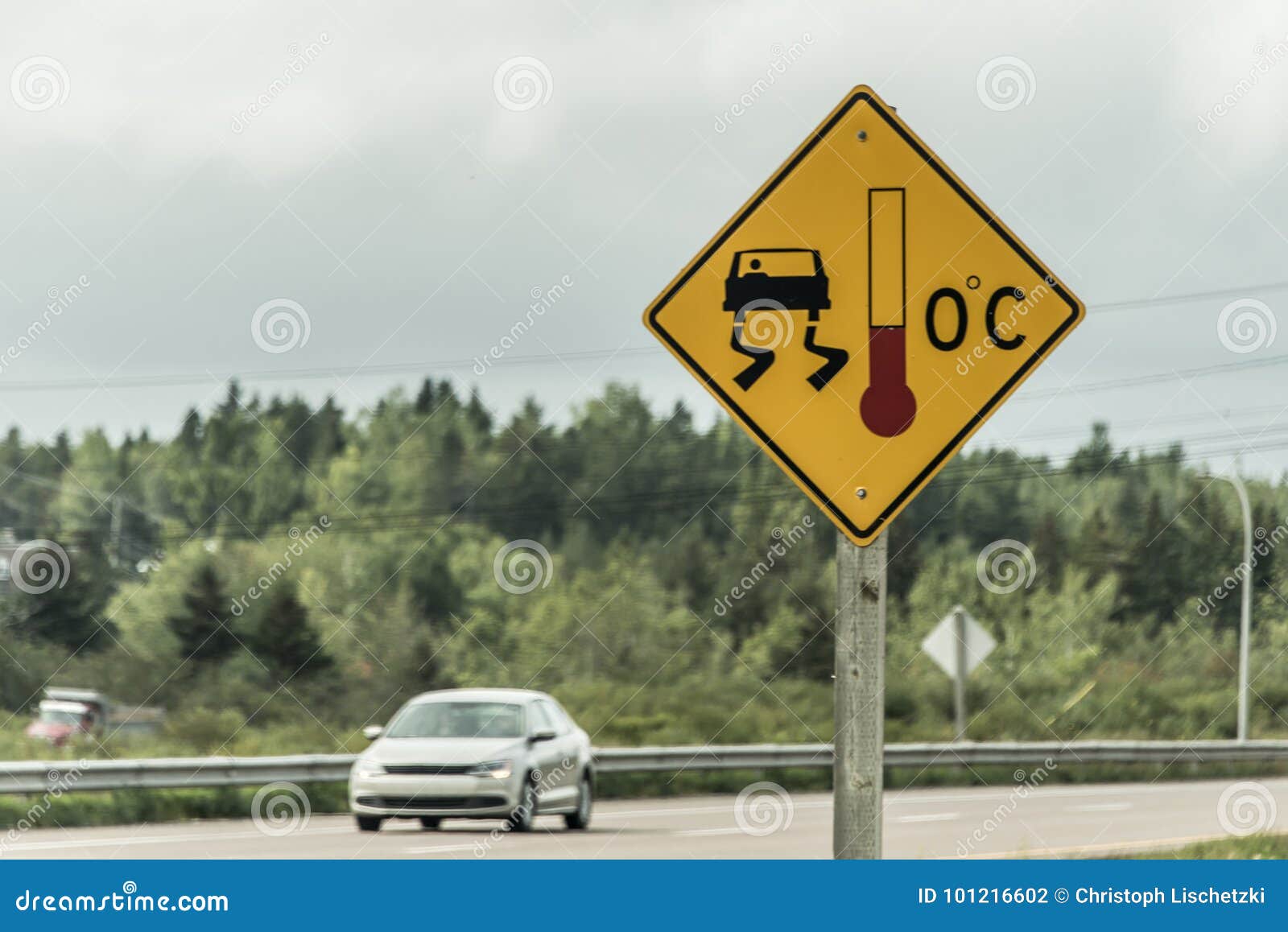 Warning Sign for Slippery Icy Road Trans Canada Stock Photo - Image of ...