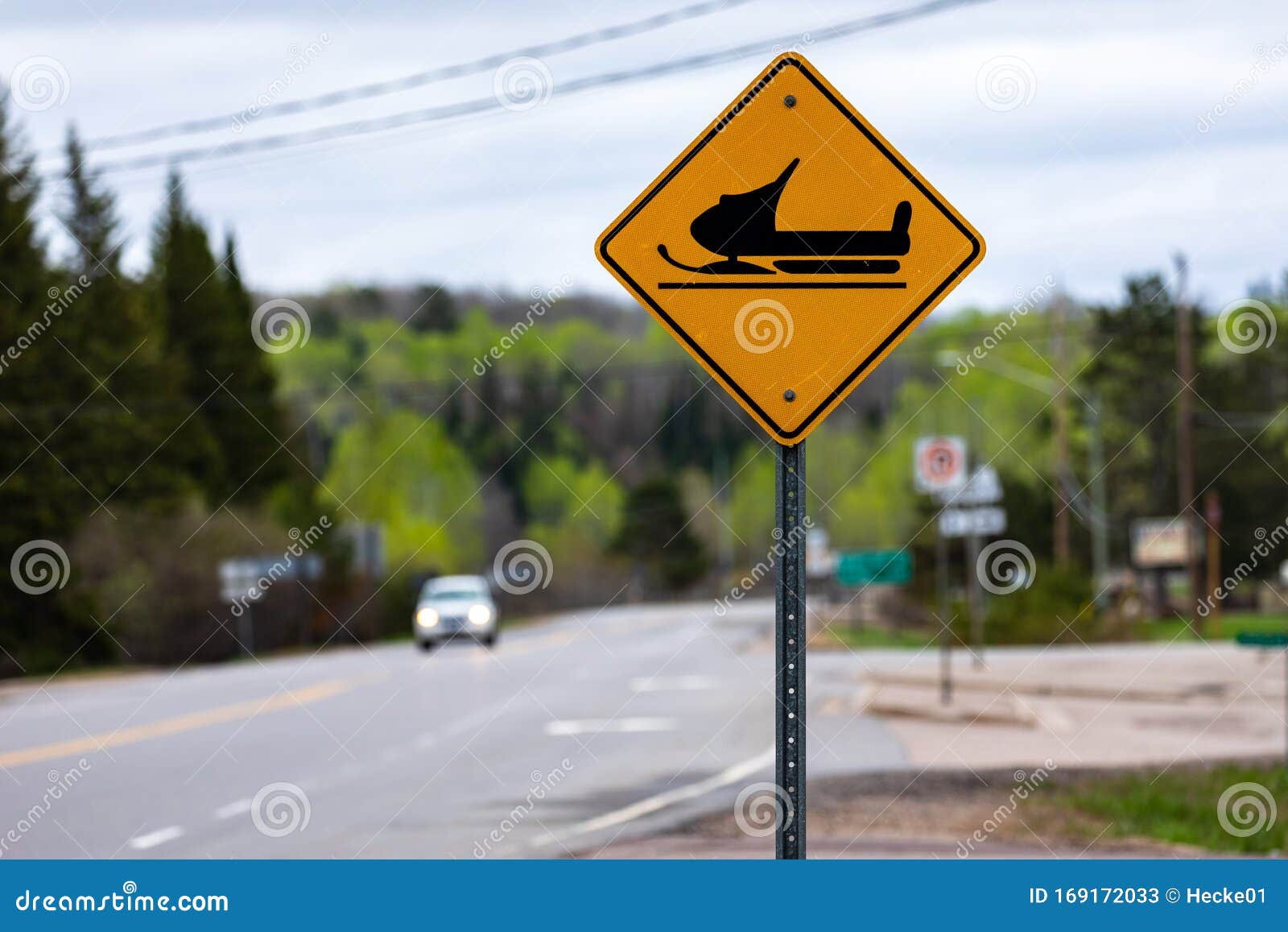 Warning Sign of a Snowmobile Stock Image - Image of yellow, blue: 169172033