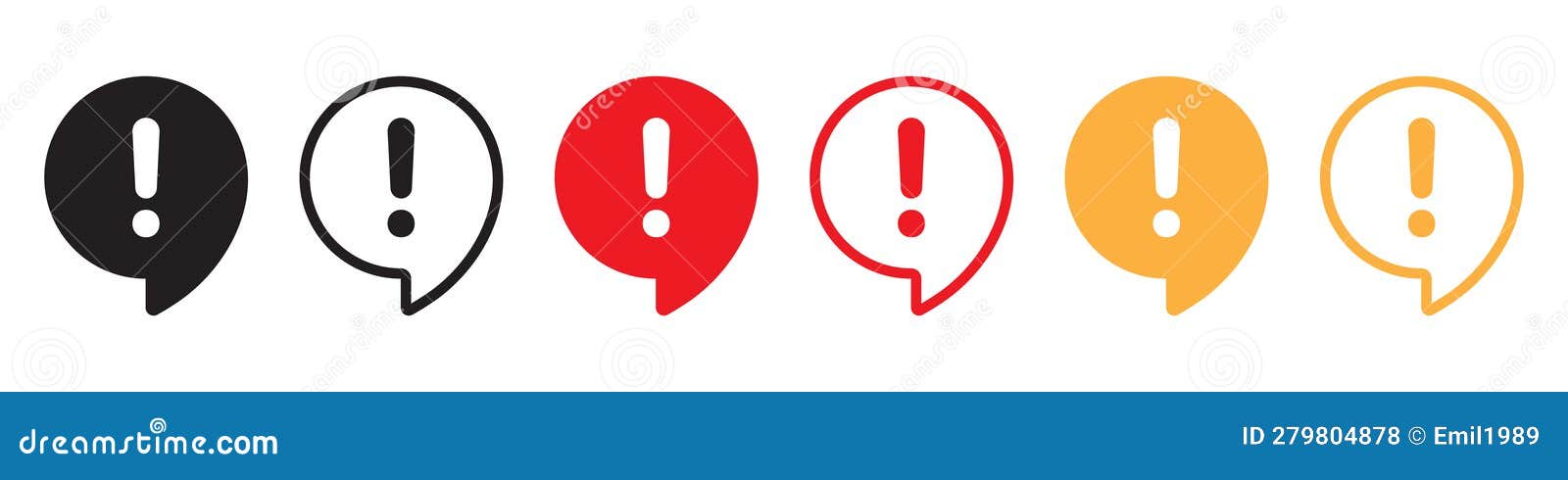 Warning Sign in Speech Bubble Icon Set Stock Illustration ...