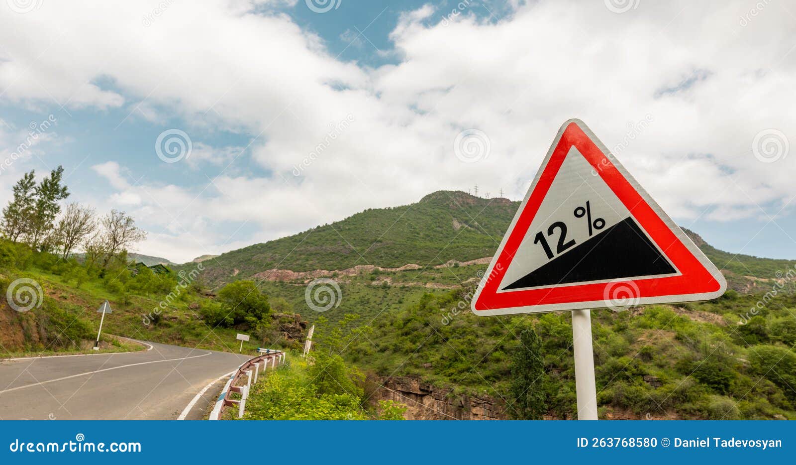 Warning Sign for a Steep Slope Stock Photo - Image of road ...