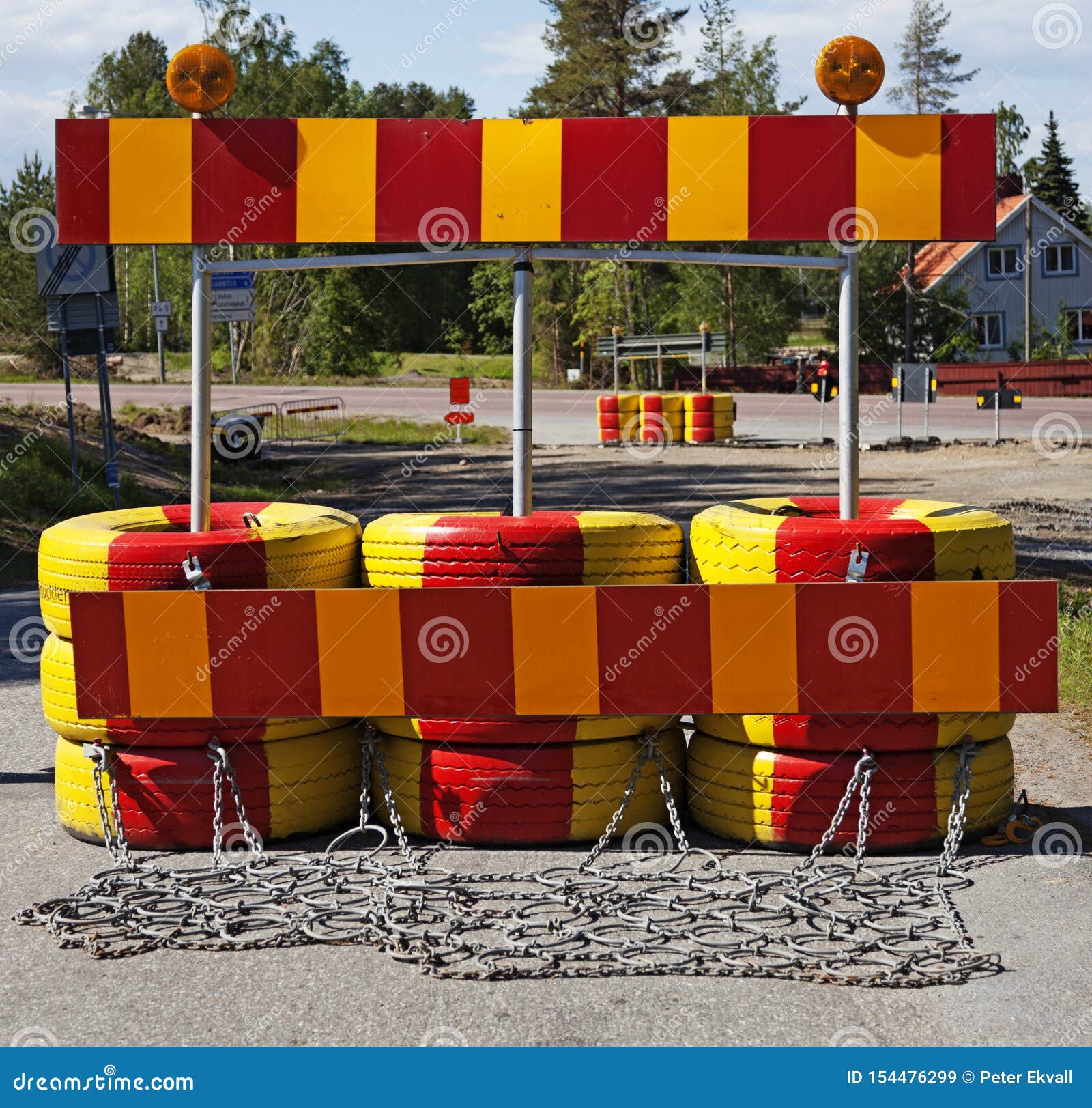 Warning Sign and Stop at Road Construction Stock Image - Image of ...