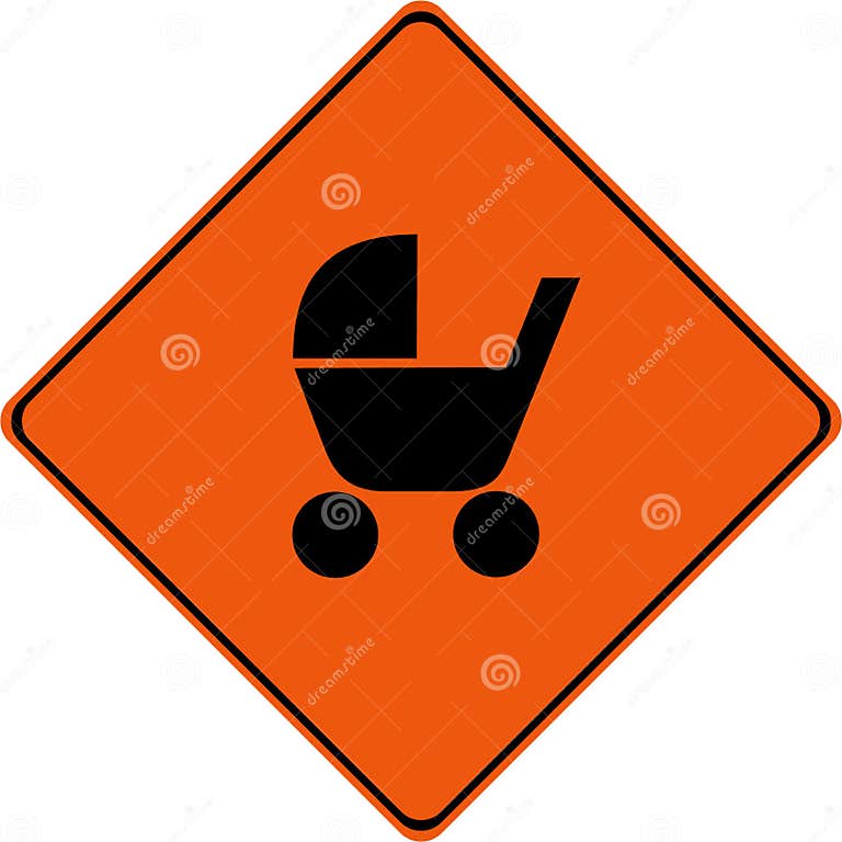 Warning sign with stroller stock illustration. Illustration of pram ...