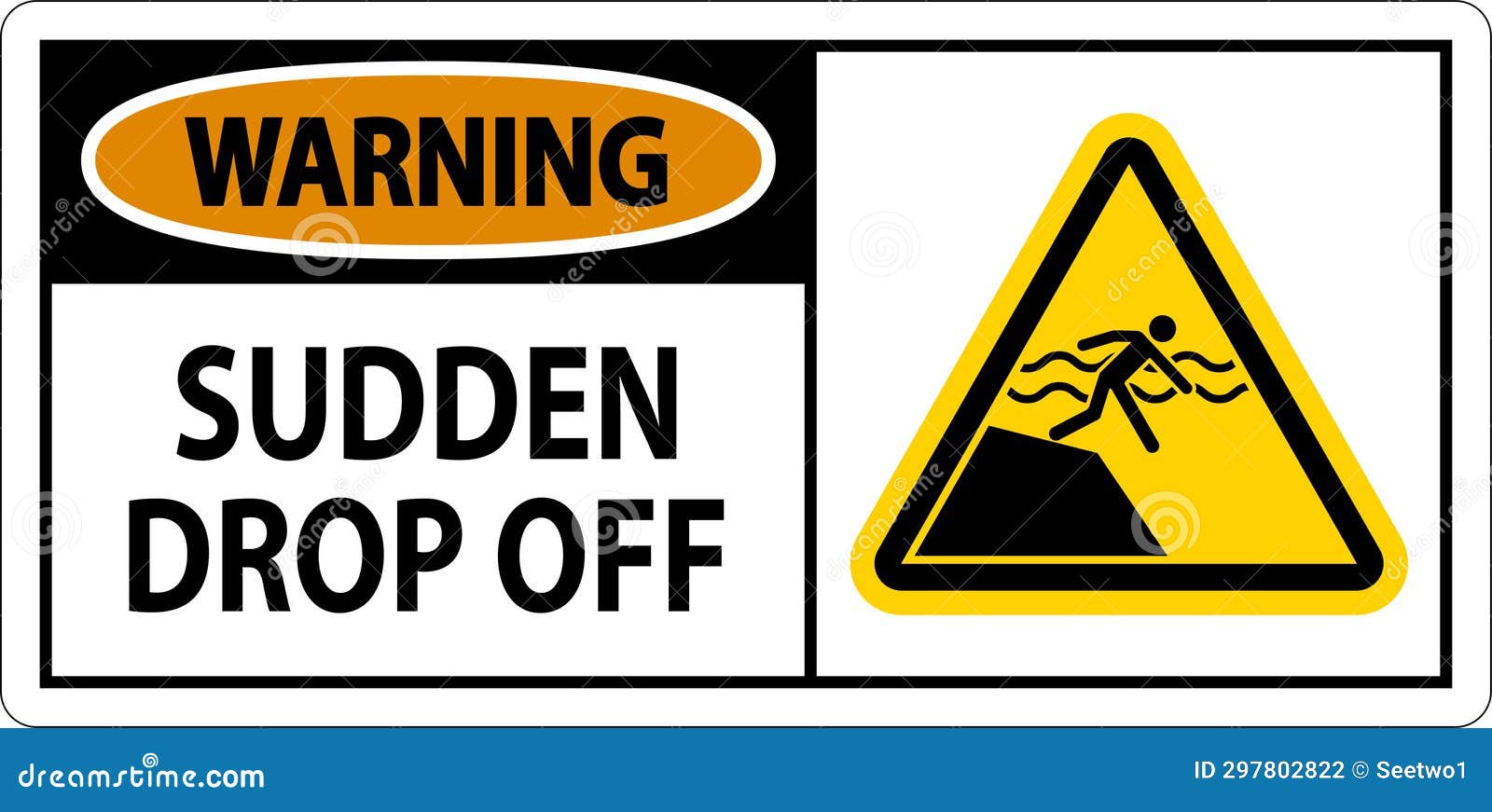 Warning Sudden Drop Hazard Sign Icon Of 3 Types Color, Black And White ...