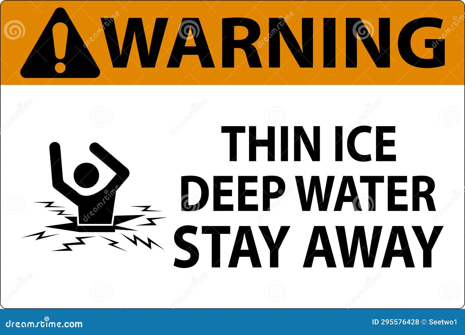 Warning Sign Thin Ice Deep Water, Stay Away Stock Vector - Illustration ...