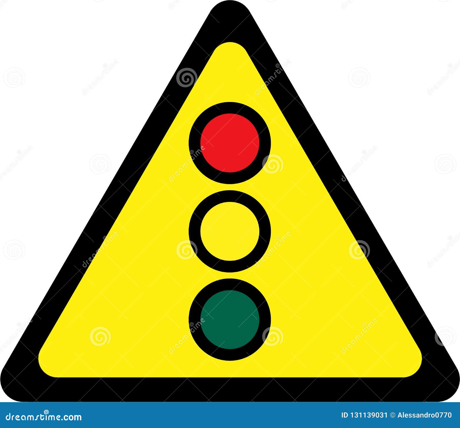 Warning Sign with Traffic Light Stock Illustration - Illustration of ...