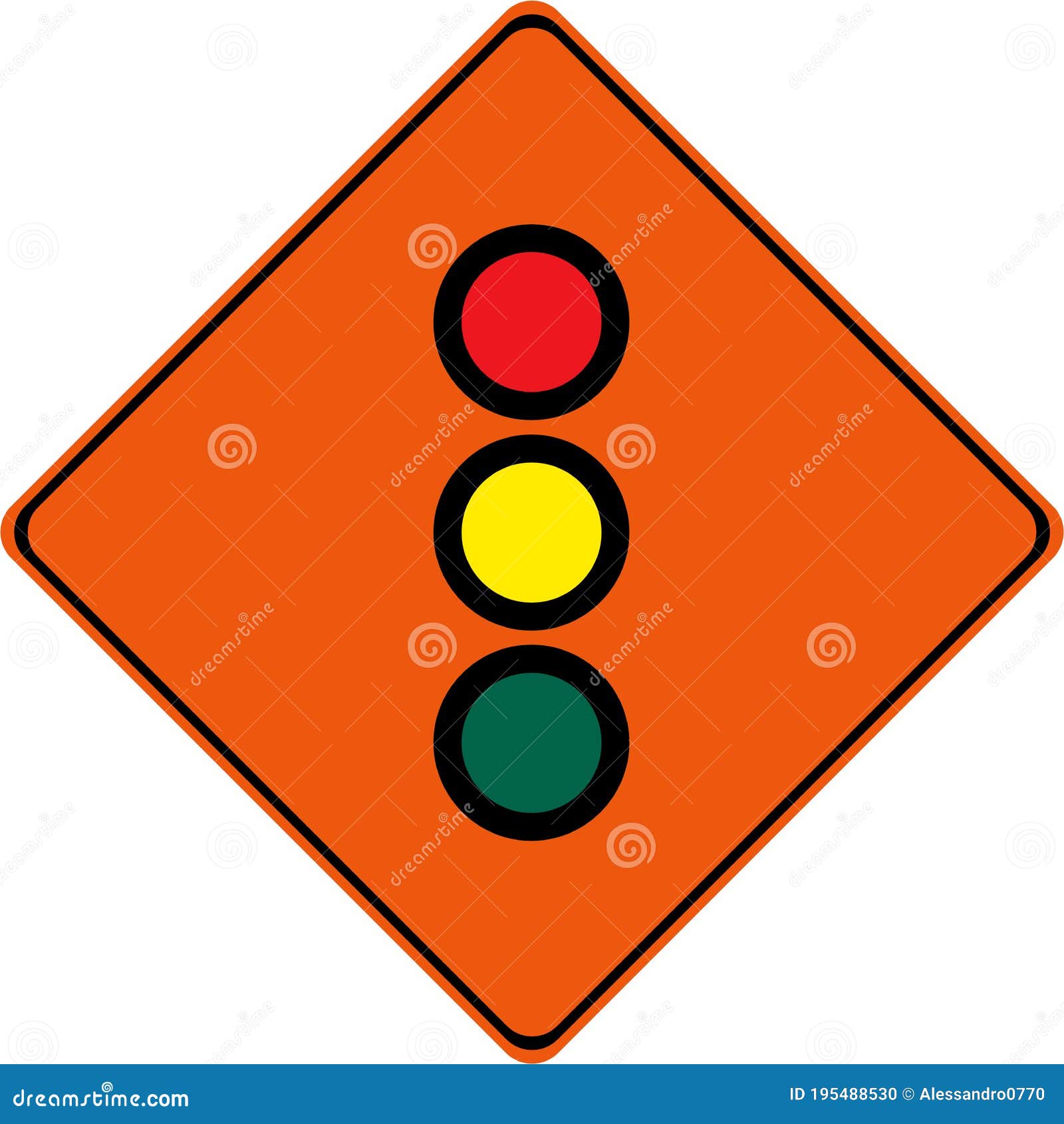 Warning Sign with Traffic Light Stock Illustration - Illustration of ...