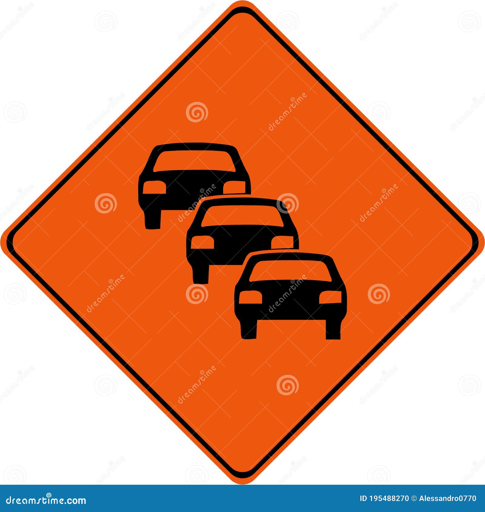 Warning Sign with Traffic Queue Stock Illustration - Illustration of ...