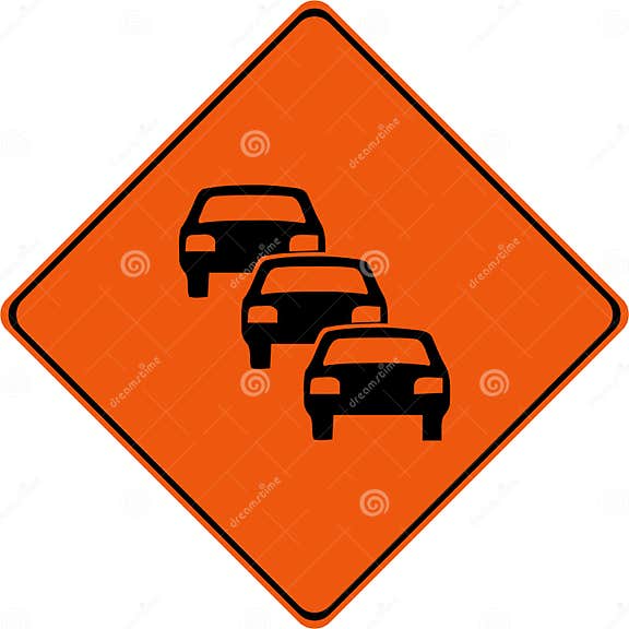 Warning Sign with Traffic Queue Stock Illustration - Illustration of ...