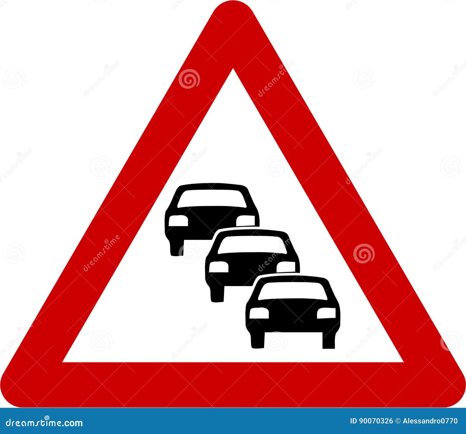 Warning Sign with Traffic Queue Stock Illustration - Illustration of ...
