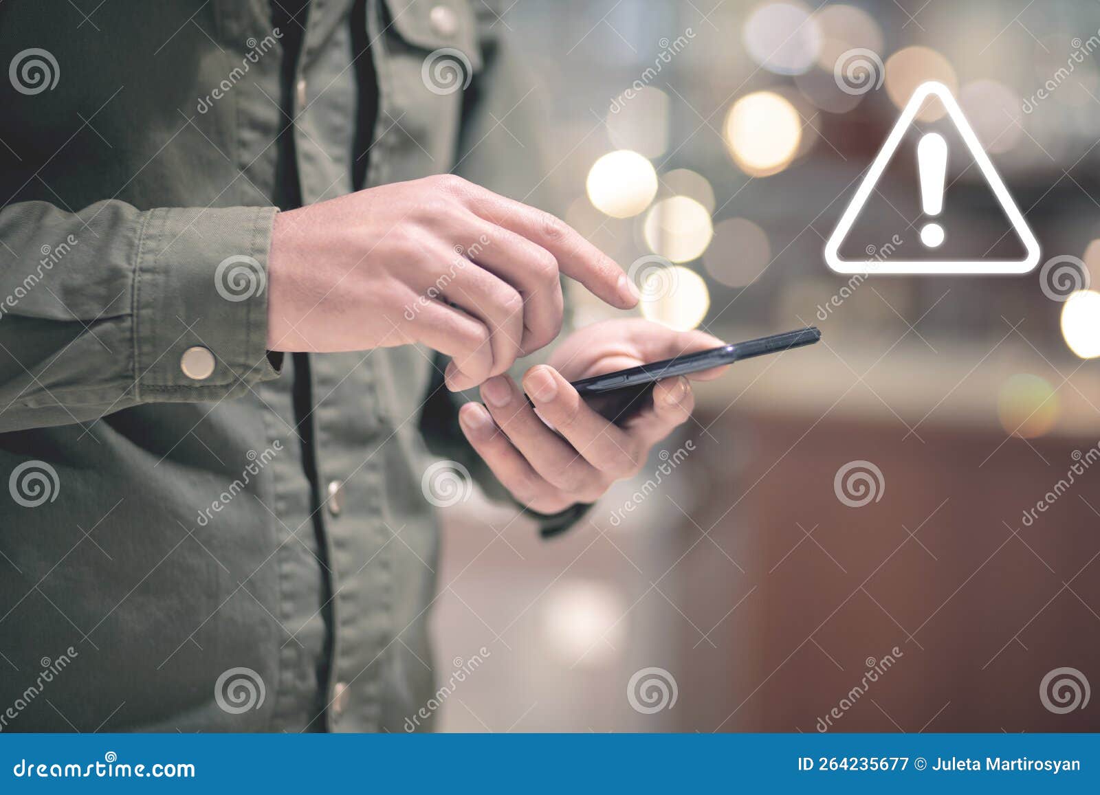 Warning sign in a triangle stock image. Image of phone - 264235677