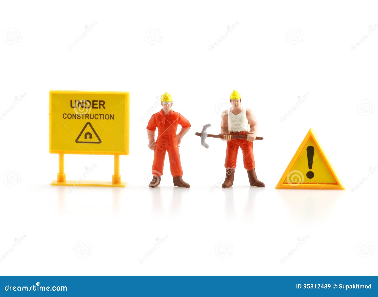 Warning Sign Under Construction with Miniature Figure Labo Stock Image ...