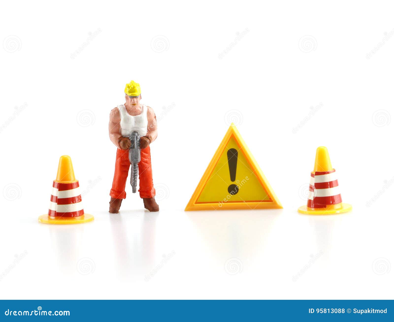 Warning Sign Under Construction with Miniature Figure Labo Stock Photo ...