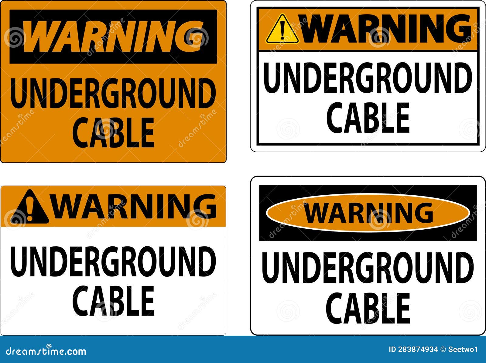 Warning Sign Underground Cable on White Bacground Stock Vector ...