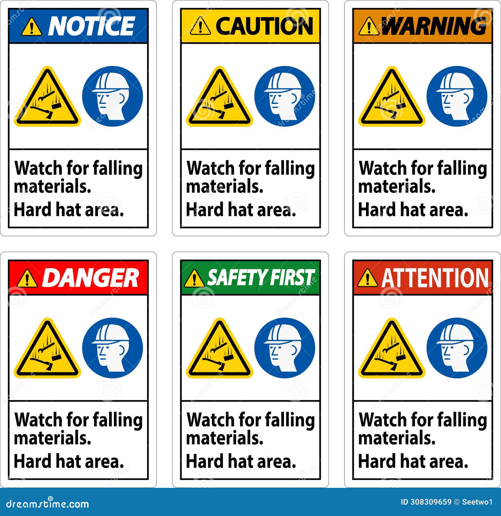 Warning Sign, Watch for Falling Materials, Hard Hat Area Stock Vector ...