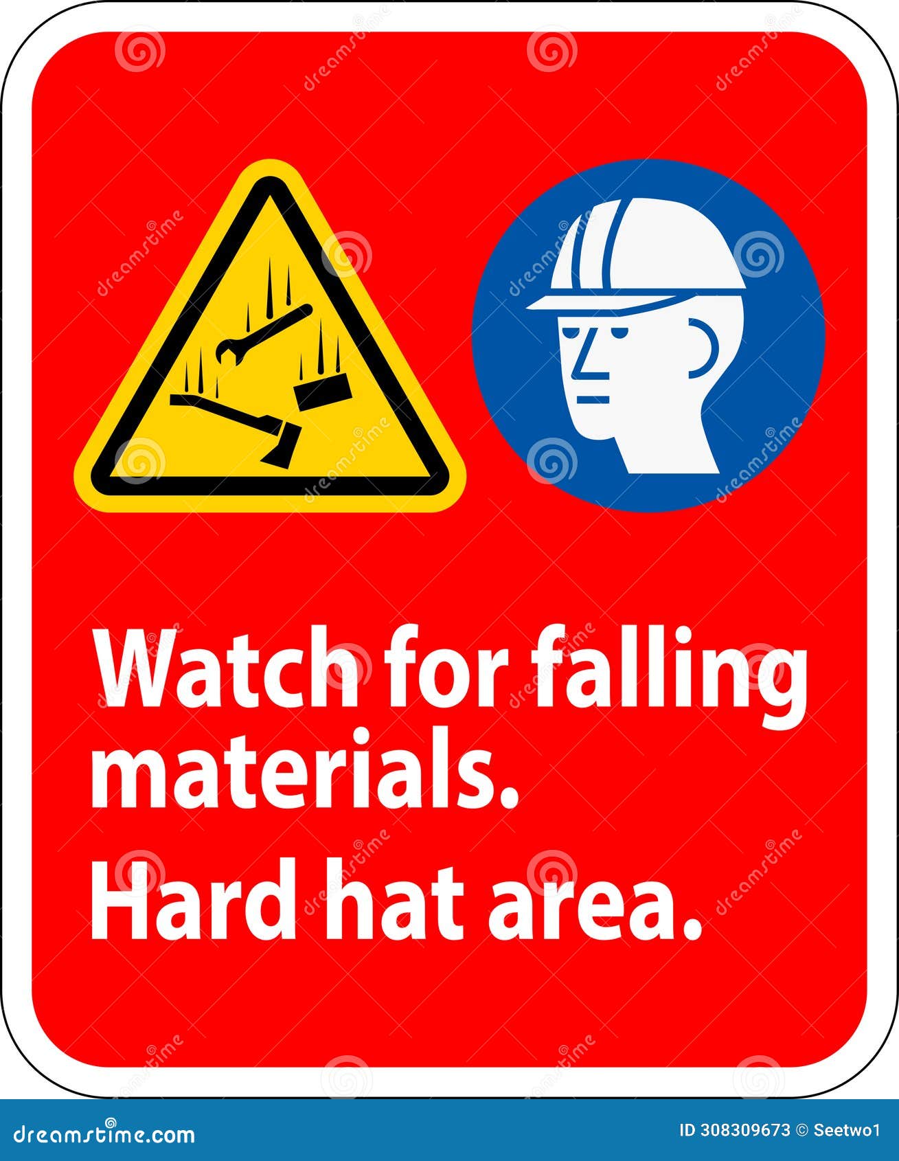 Warning Sign, Watch for Falling Materials, Hard Hat Area Stock Vector ...