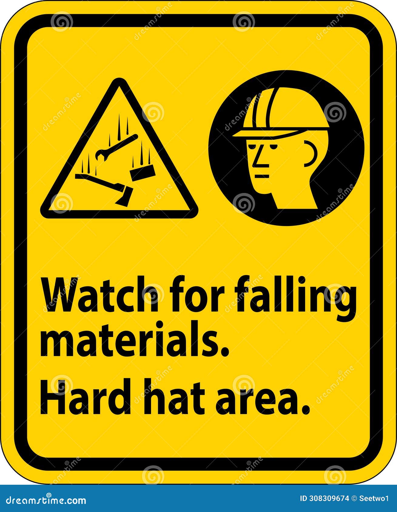Warning Sign, Watch for Falling Materials, Hard Hat Area Stock Vector ...