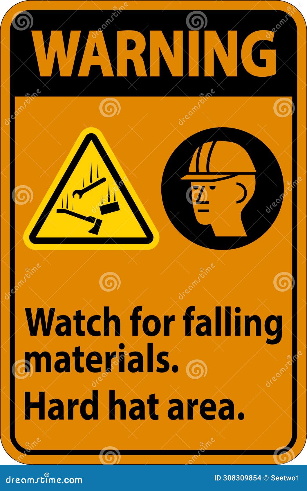 Warning Sign, Watch for Falling Materials, Hard Hat Area Stock Vector ...