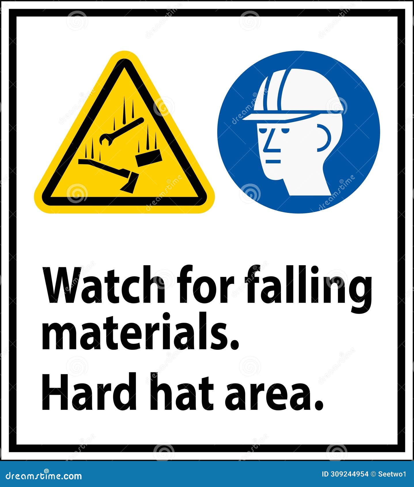 Warning Sign, Watch for Falling Materials, Hard Hat Area Stock Vector ...