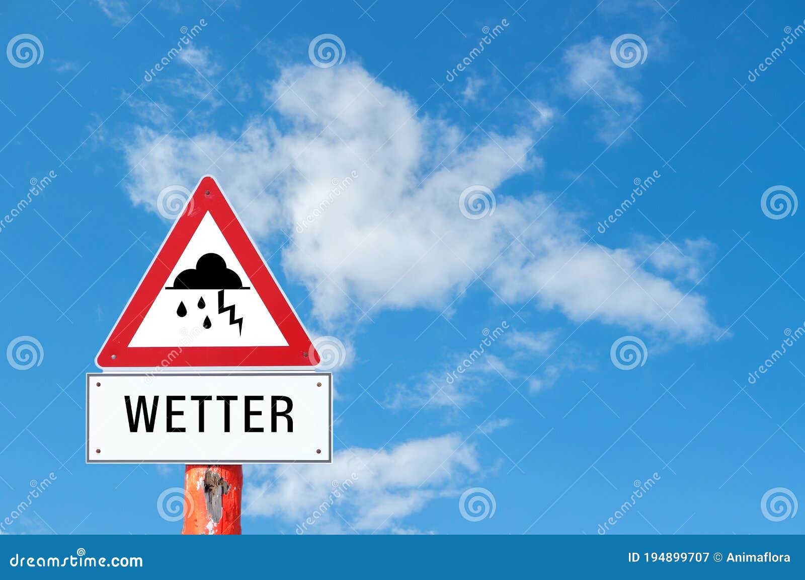 Warning sign WEATHER stock image. Image of forecast - 194899707