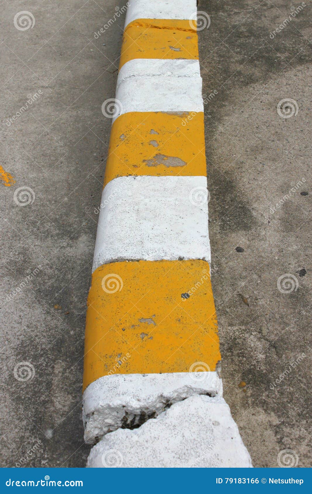Warning Sign of White and Yellow Color on Road Stock Photo - Image of ...
