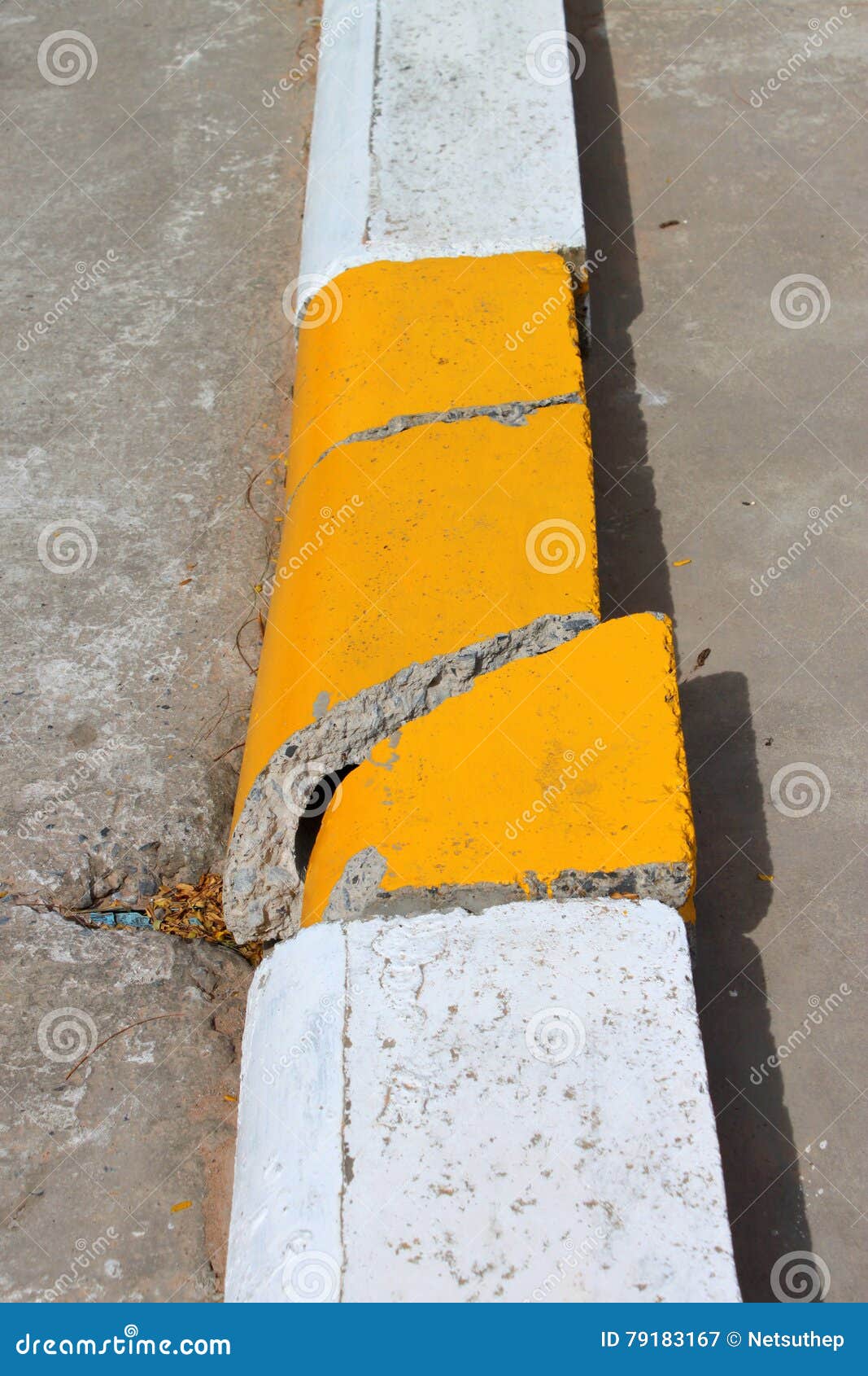 Warning Sign of White and Yellow Color on Road Stock Image - Image of ...