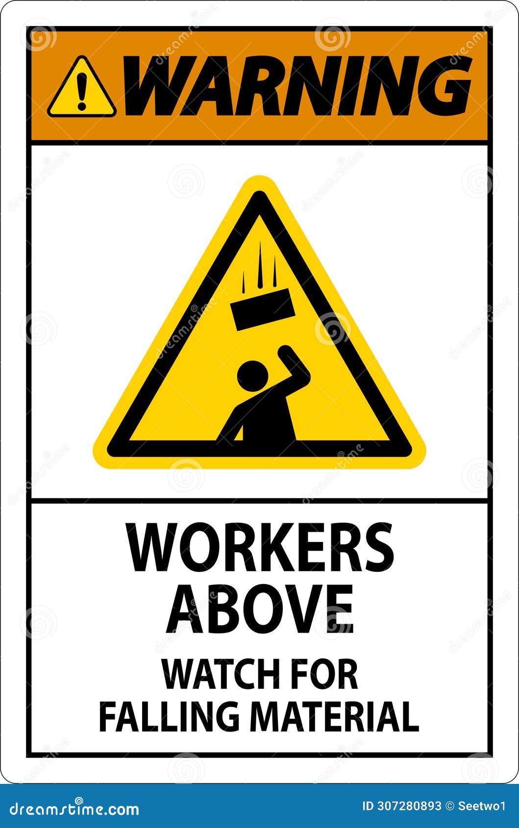 Warning Sign, Workers Above Watch for Falling Material Stock Vector ...