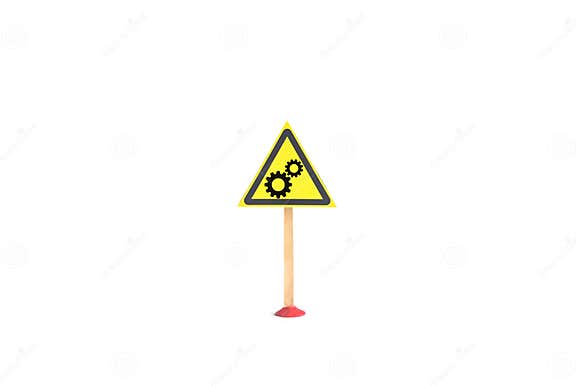 Warning Sign "working Mechanisms" in the Form of a Yellow Triangle on ...
