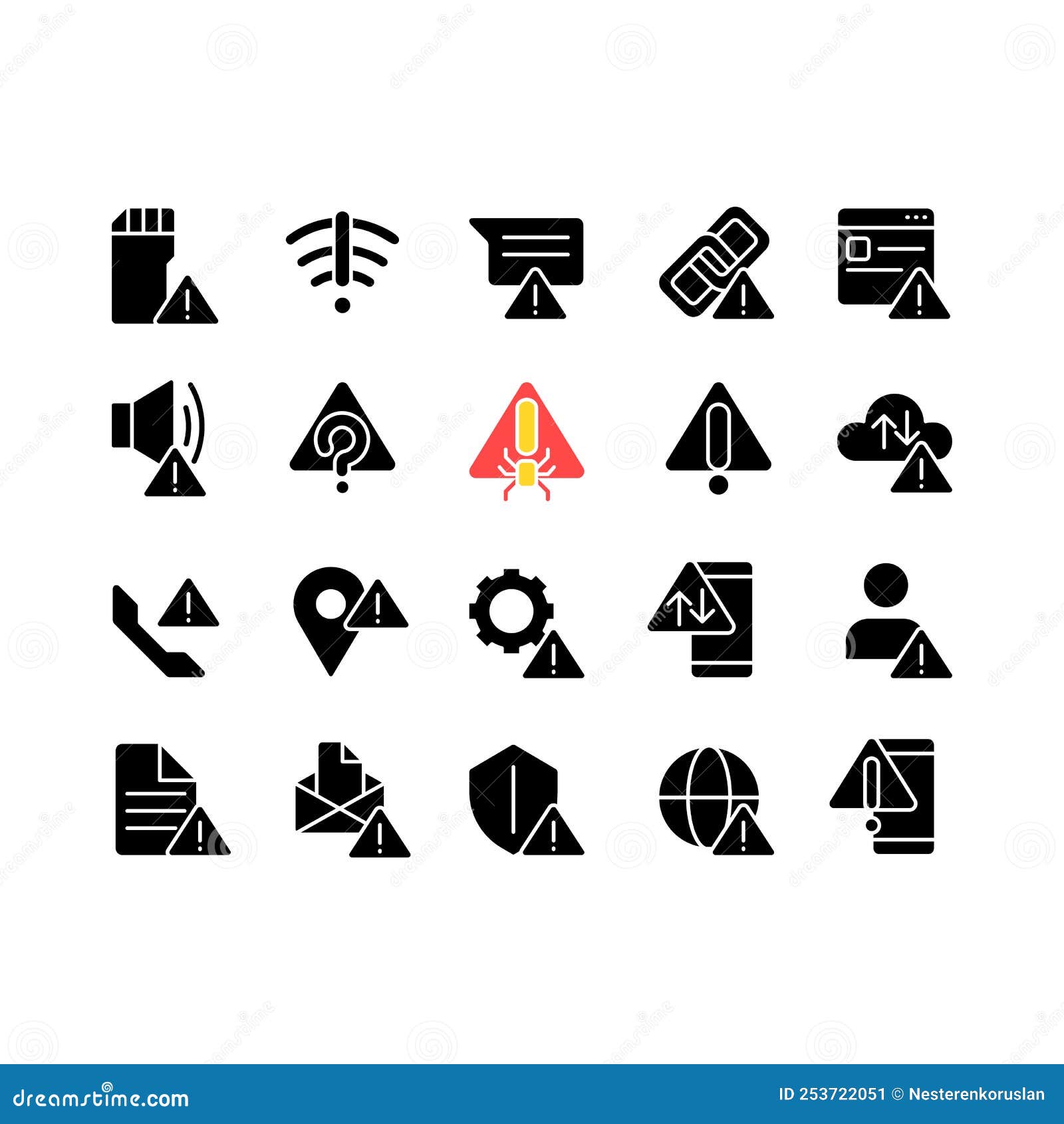 Warning Signals Black Glyph Icons Set on White Space Stock Vector ...