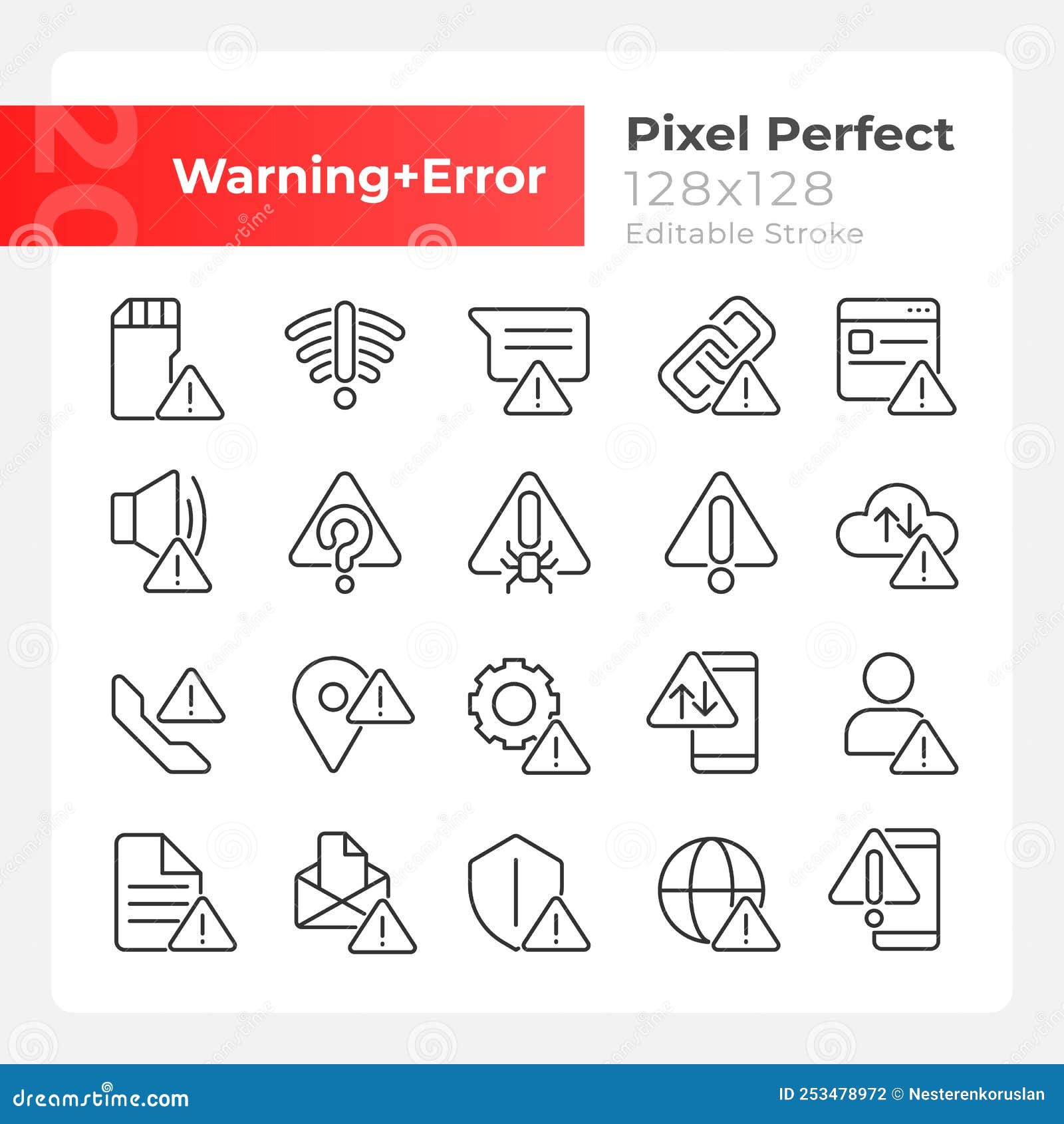 Warning Signals Pixel Perfect Linear Icons Set Stock Vector ... Warning Signals Pixel Perfect Linear Icons Set Stock Vector ...