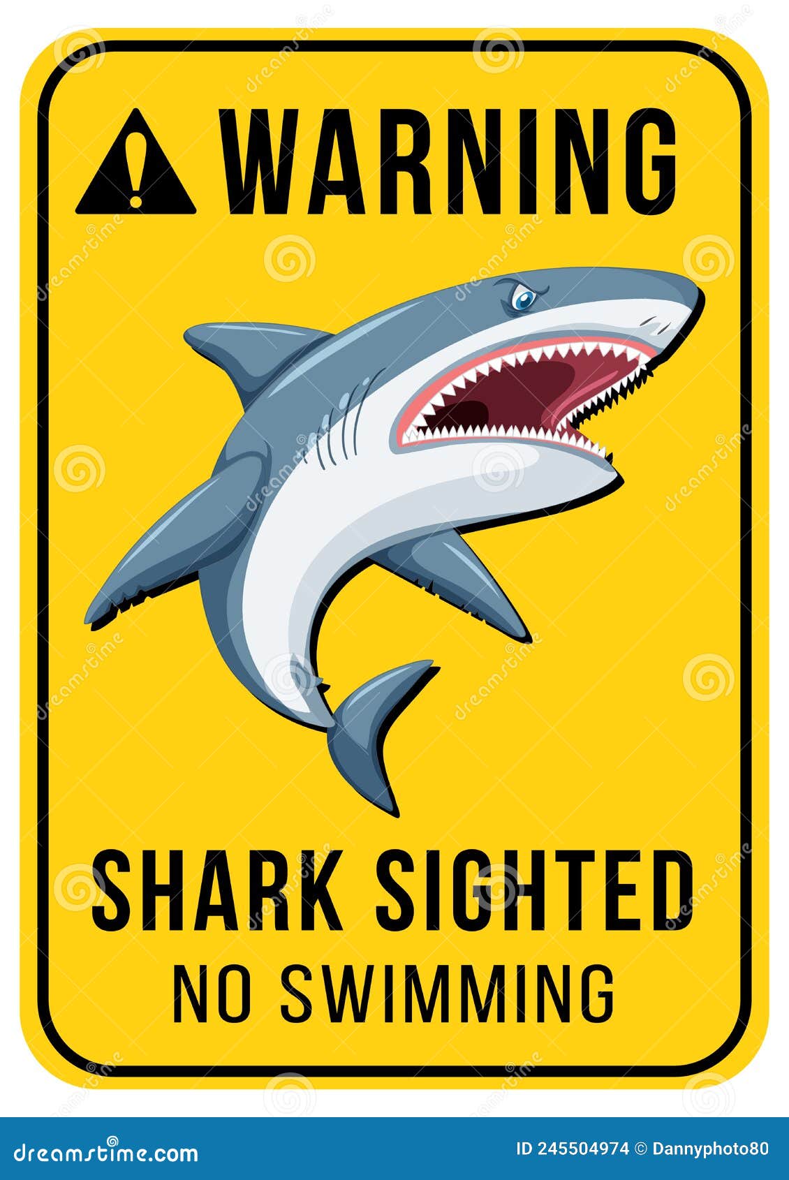 Shark Sighted Warning Sign. Shark Silhouette Icon Cartoon Vector ... Shark Sighted Warning Sign. Shark Silhouette Icon Cartoon Vector ...