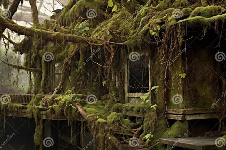 Warning Signs Covered in Vines and Moss Stock Illustration ...