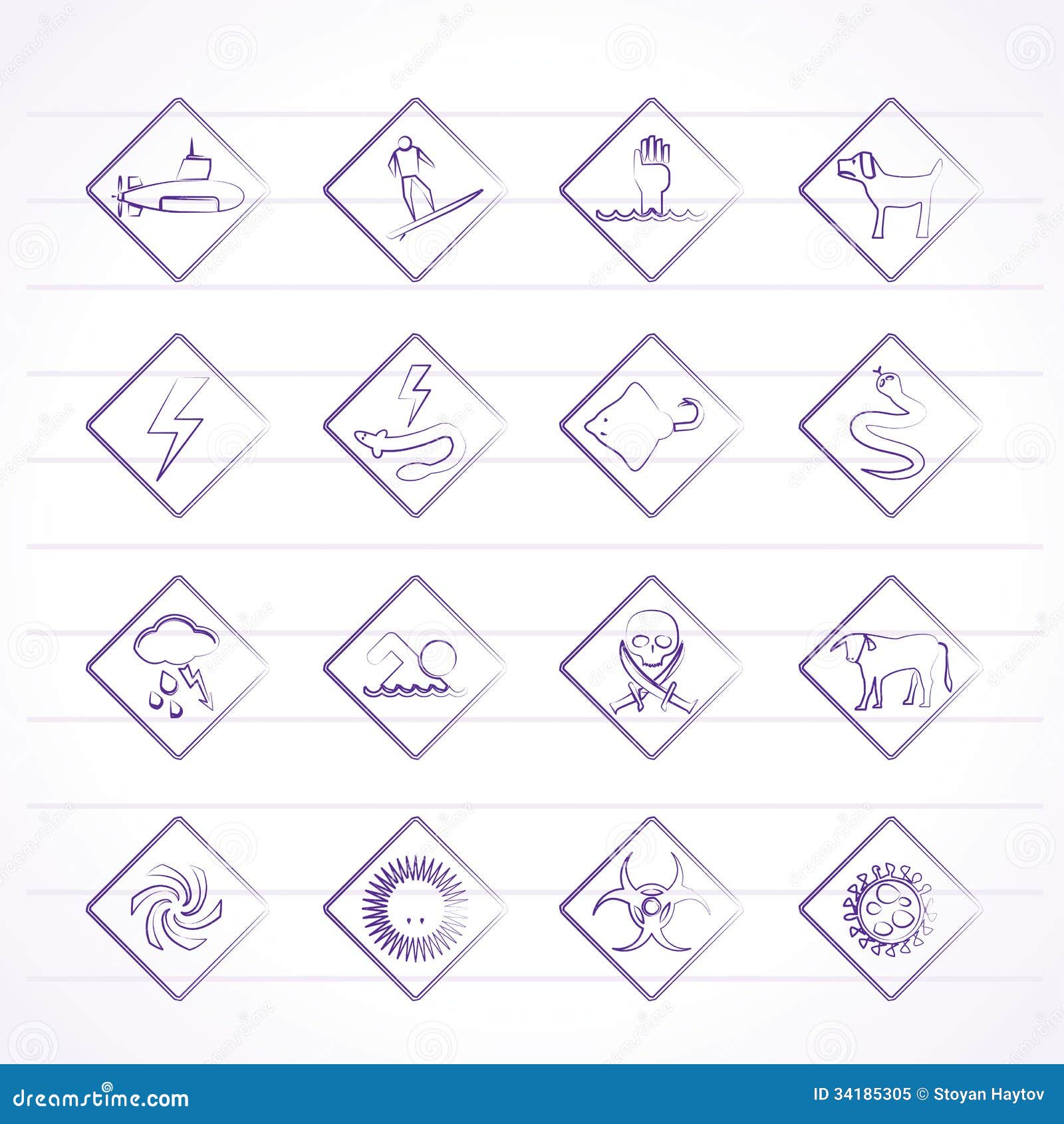 Warning Signs for Dangers in Sea, Ocean, Beach and Stock Vector ...