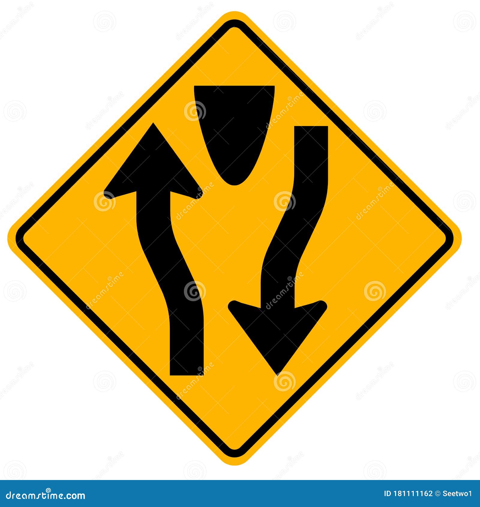 Warning Signs Divided Road Begins on White Background Stock Vector ...