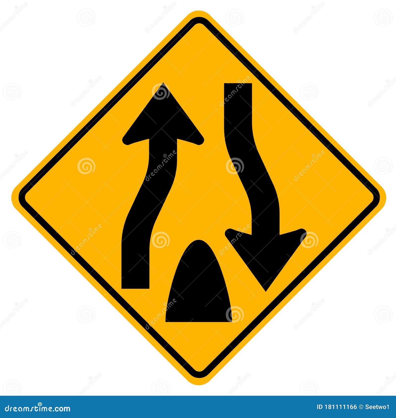 Warning Signs Divided Road Begins on White Background Stock Vector ...