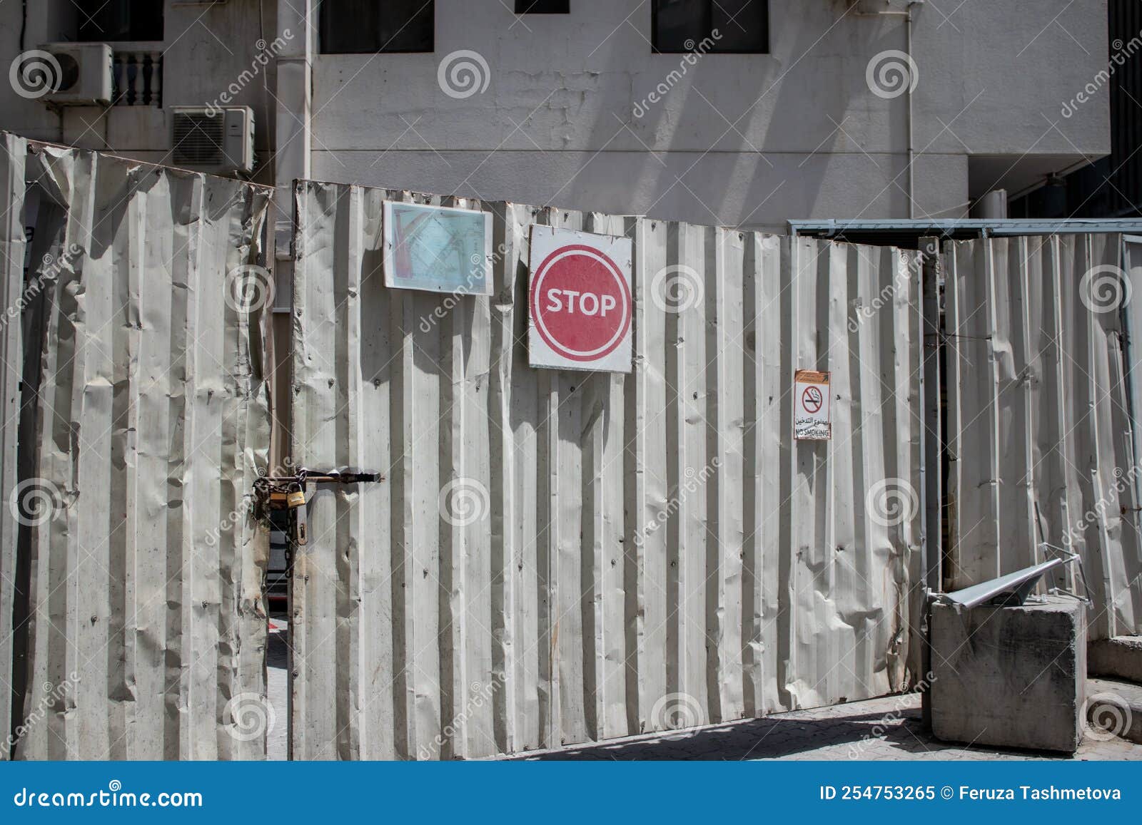 Warning signs on the gate stock image. Image of graffiti - 254753265