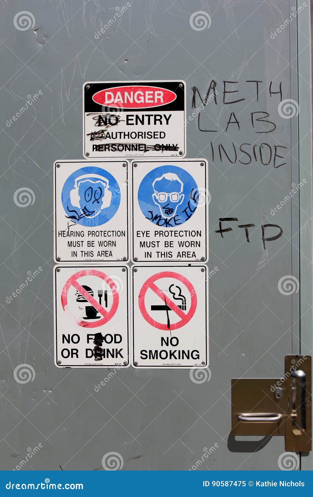 Warning Signs with Graffiti Stock Image - Image of label, employee ...