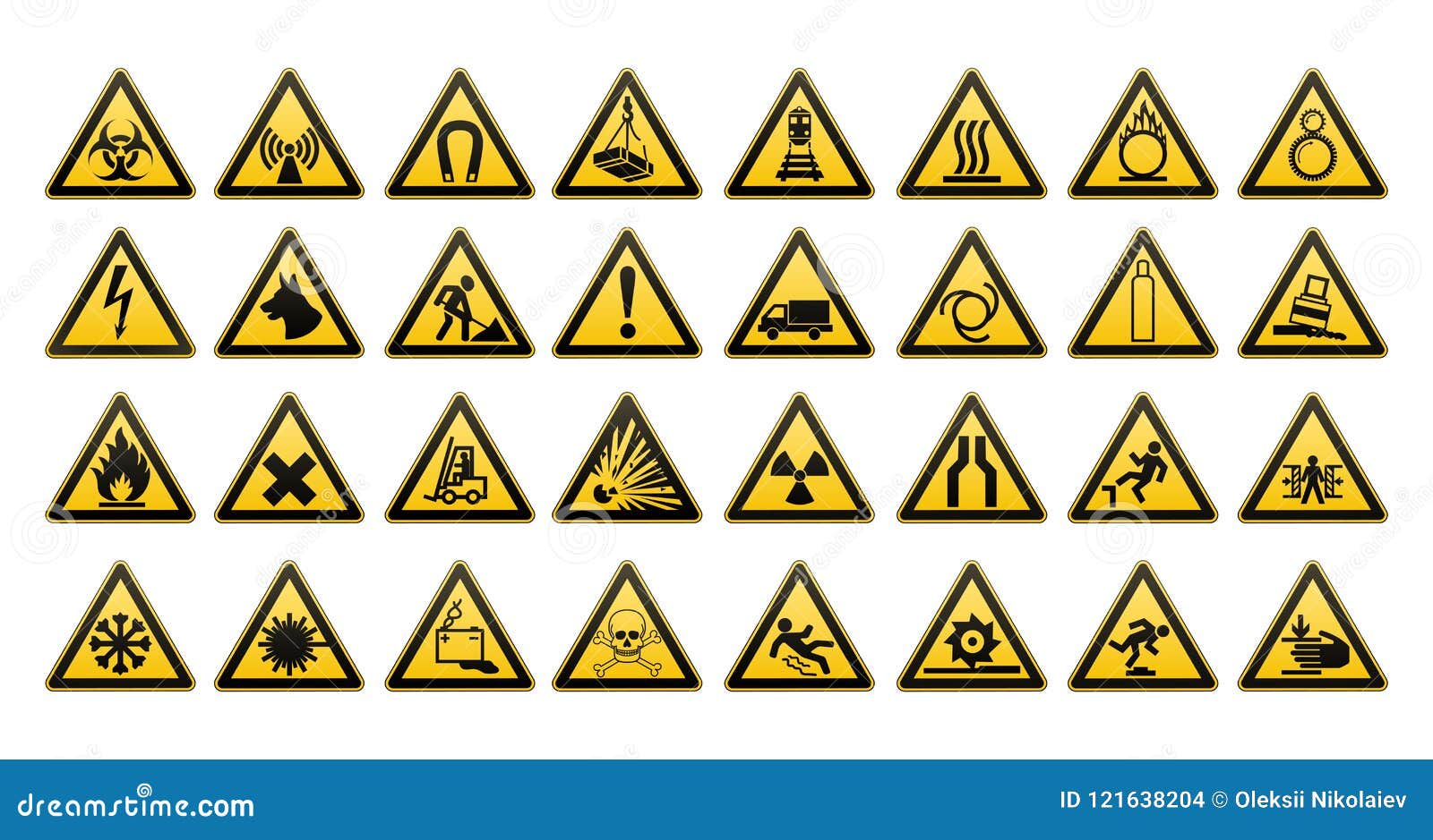 Set Of Warning Signs. Yellow Triangles As Hazard Symbols. Cartoon ... Set Of Warning Signs. Yellow Triangles As Hazard Symbols. Cartoon ...