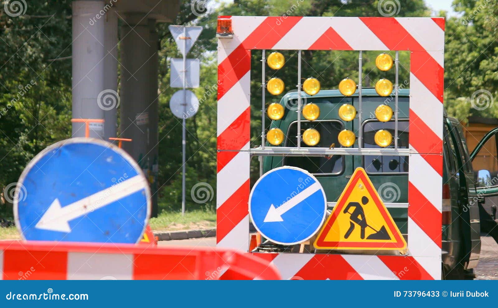 Warning Signs and Lights on the Road Stock Video - Video of city ...